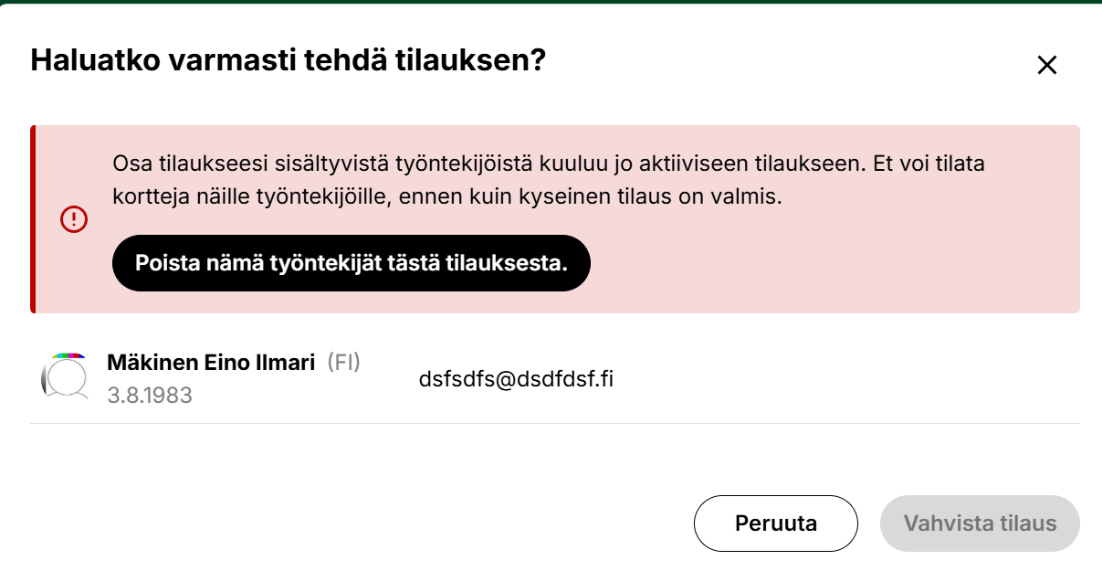 Valttikortin tilaaminen